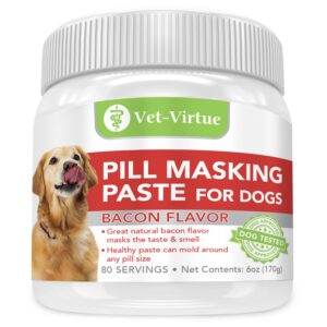 vet-virtue pill masking paste for dogs, bacon flavor - perfect pet medicine treats to hide pills, medication & capsules, with natural ingredients & packed with flavor dogs love