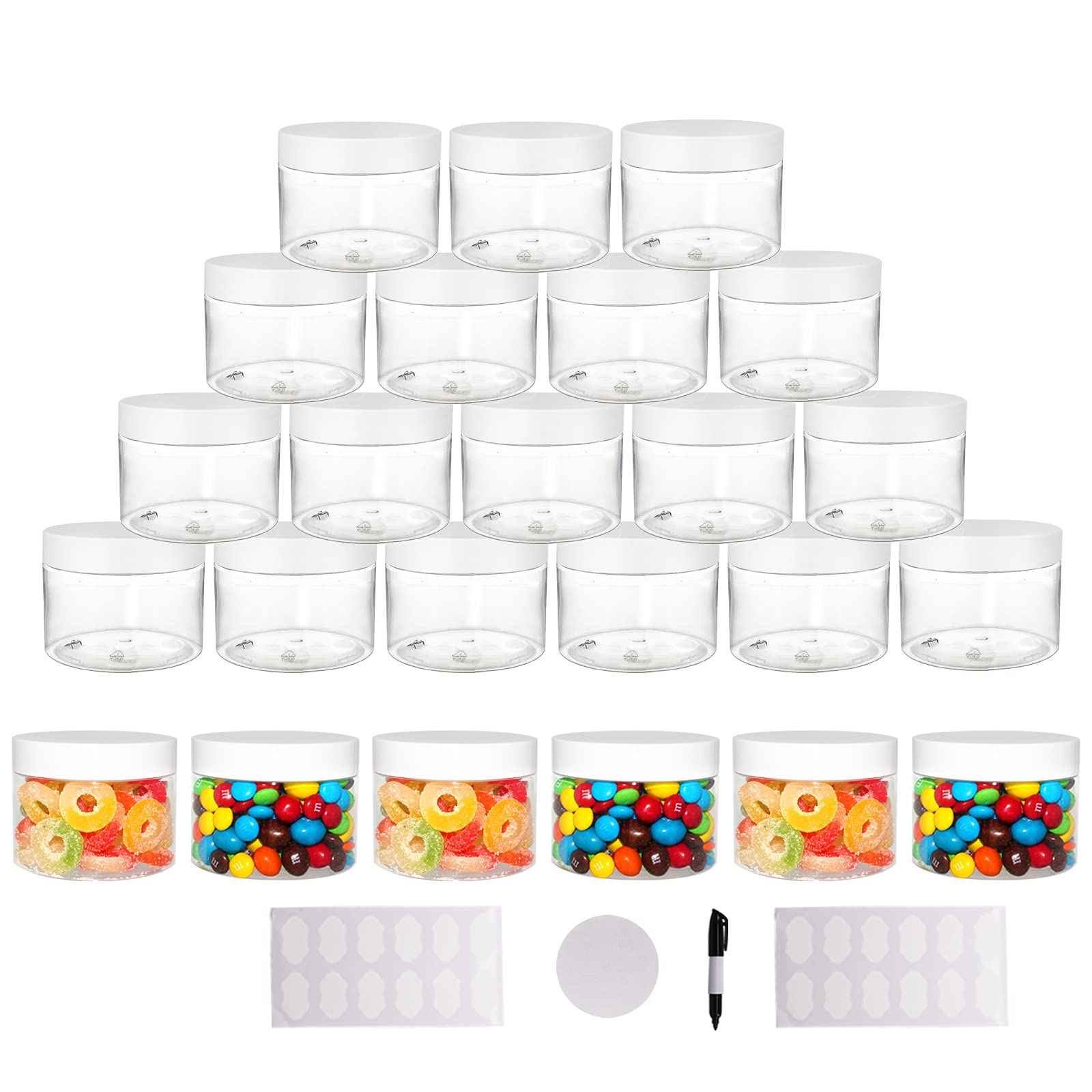 suituts 24 Pack 10 oz (300 ml) Plastic Jars with Lids, Food Storage Spice Jars, Craft Storage Favor Jars//Empty Wide-Mouth Jars for Body Butter, Cosmetics(Clear)