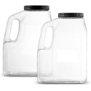 stock your home wide mouth gallon jugs (2 pack) - 128 ounce rectangular oblong gallon container - clear plastic jugs with handle for home, commercial or restaurant use