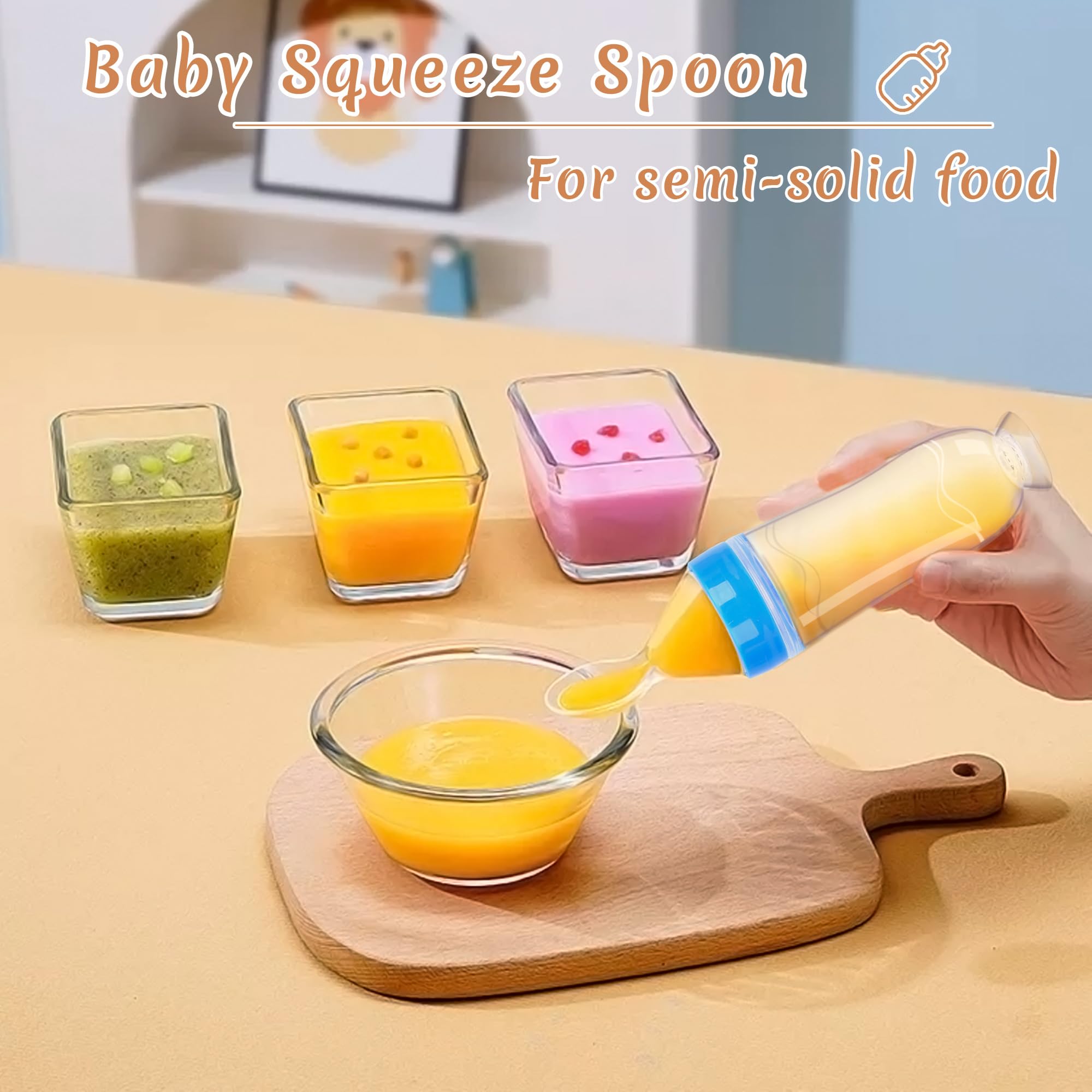 Baby Food Feeder 4 Pack Silicone Baby Food Dispensing Spoon-WAJIAYON, 3 oz Squeeze Feeding Spoons with Suction Cup for Boys Girl Kids Toddlers - Self Feeding Bottle Spoon