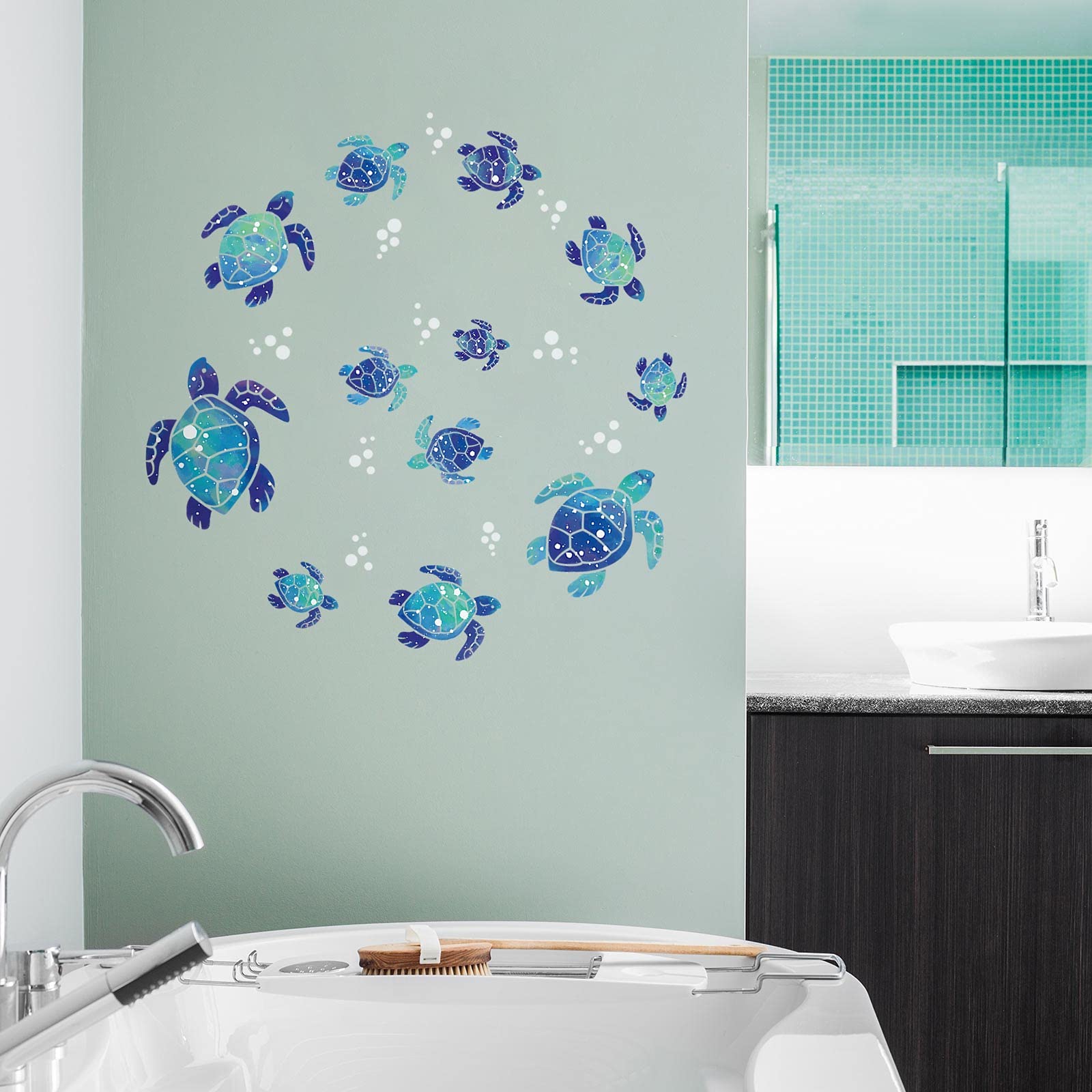 Sea Turtle Wall Decals 3D Ocean Grass Seaweed Stickers Under The Sea Wall Decals Decor Bubbles Peel and Stick Removable Vinyl Underwater Wall Sticker for Bathroom Bedroom Nursery Room Decoration