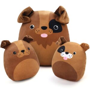 benben dog stuffed animals, set of 3, 12" and 7'' squishy plush toys, toddlers hugging plush pillow, cute plushies, stocking stuffers for kids, ms wags and pups