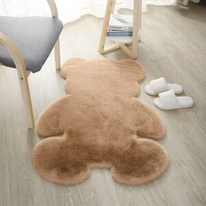 TENNOLA 3x3.9ft Small Bear Shaggy Rug, Soft Fluffy Faux Sheepskin Fur Rug Fuzzy Shag Area Rug Cute Plush Carpet for Nursery Kids Girls Bedroom Room Aesthetic Living Room Floor Home Decor, Brown