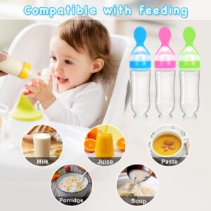 Baby Food Feeder 4 Pack Silicone Baby Food Dispensing Spoon-WAJIAYON, 3 oz Squeeze Feeding Spoons with Suction Cup for Boys Girl Kids Toddlers - Self Feeding Bottle Spoon