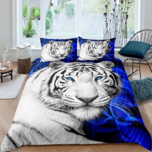 white tiger queen size duvet cover blue rose comforter cover 3pcs boys girls gorgeous roses flowers decor quilt cover with 2 pillow cases fashion personality super soft bedspread bedroom