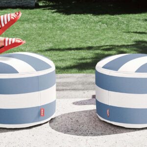 Fatboy Point Outdoor Pouf Ottoman, Stripe Ocean Blue, Small