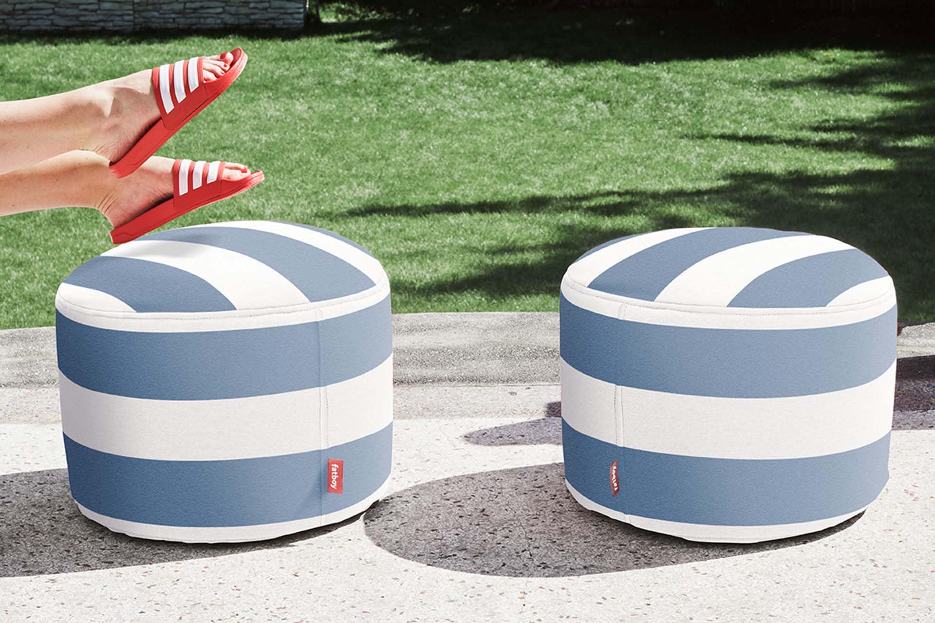 Fatboy Point Outdoor Pouf Ottoman, Stripe Ocean Blue, Small