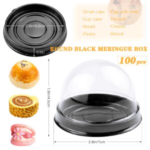 PRALB 100 Set Clear Plastic Mini Cupcake Boxes Muffin Pod Dome Muffin Single Container Box Wedding Birthday Gifts Supplies,2.76 X1.78 Inch for Cheese Pastry Dessert Mooncake (Clear,Black)