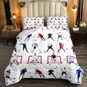 feelyou ice hockey bedding set kids sports event comforter set hockey player comforter for boys room decor lightweight duvet set twin with 1 pillow case