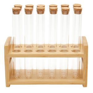 Okuna Outpost 12 Glass Test Tubes with Bamboo Wooden Rack for Party Shot Glass, Spice, Candy