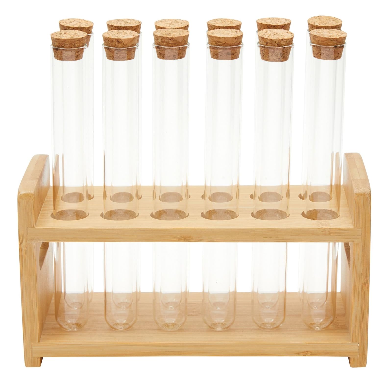 Okuna Outpost 12 Glass Test Tubes with Bamboo Wooden Rack for Party Shot Glass, Spice, Candy