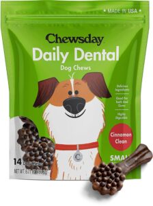 chewsday extra-small cinnamon clean daily dental dog chews, made in the usa, natural highly-digestible oral health treats for healthy gums and teeth - 28 count