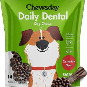 Chewsday Extra-Small Cinnamon Clean Daily Dental Dog Chews, Made in The USA, Natural Highly-Digestible Oral Health Treats for Healthy Gums and Teeth - 28 Count