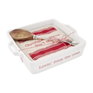 mud pie, white, circa holiday baker & trivet set, 8.75", 8.75" x 8.75" | holder 7.5" x 7.5" | spoon 10.5