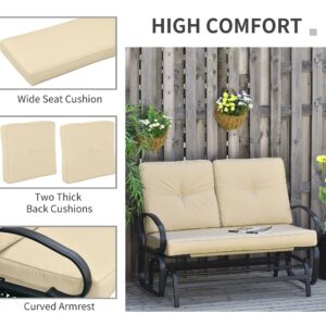 Outsunny Outdoor Glider Bench, 2-Person Patio Rocker Loveseat with Tufted Cushions, Steel Frame for Porch, Garden Backyard, Beige