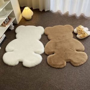 TENNOLA 3x3.9ft Small Bear Shaggy Rug, Soft Fluffy Faux Sheepskin Fur Rug Fuzzy Shag Area Rug Cute Plush Carpet for Nursery Kids Girls Bedroom Room Aesthetic Living Room Floor Home Decor, Brown