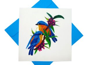 bluebirds, quilling card 3d,unique dedicated handmade, design greeting card for birthday, valentine's day, mothers day, spring, fathers day, graduation, wedding, anniversary, all occasion,6"x6"