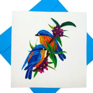 Bluebirds, Quilling Card 3D,Unique Dedicated Handmade, Design Greeting Card for Birthday, Valentine's Day, Mothers Day, Spring, Fathers Day, Graduation, Wedding, Anniversary, All Occasion,6"x6"