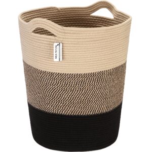 sea team large size cotton rope woven storage basket with handles, laundry hamper, fabric bucket, drum, clothes toy organizer for kid's room, 20 x 14 inches, round open design, white & mottled purple