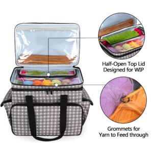 Teamoy Yarn Bag Organizer on Wheels, Rolling Knitting Bag with Wheels for WIP, Crochet Hooks, Knitting Needles and Supplies(No Accessories Included), Gray Dots