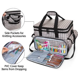 Teamoy Yarn Bag Organizer on Wheels, Rolling Knitting Bag with Wheels for WIP, Crochet Hooks, Knitting Needles and Supplies(No Accessories Included), Gray Dots