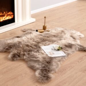 carvapet soft fur rugs fake reindeer hide area rug fluffy faux fur carpet for bedroom floor mat home decorative throw rug for living room, 4ft x 5ft, brown