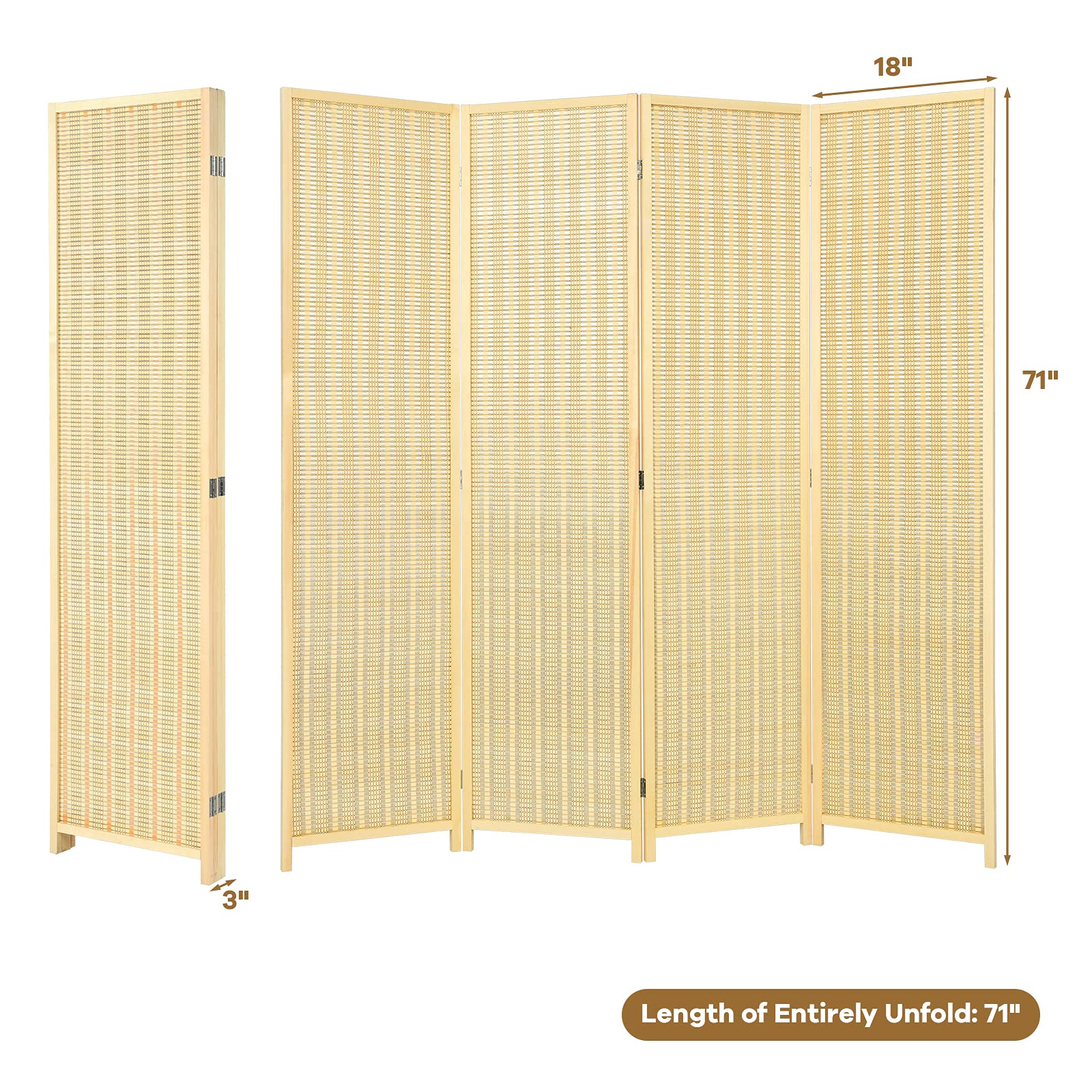 Giantex Bamboo Room Divider, 6 Ft Tall Freestanding Folding Privacy Screen, Wooden Room Separators Divider Wall, Portable Partition Boho 4 Panel Room Dividers for Home Office Bedroom Apartment Studio