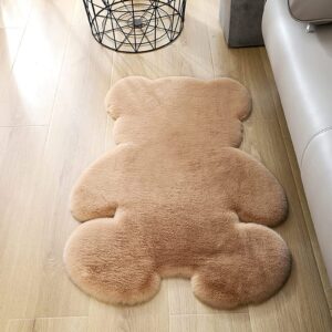 tennola 3x3.9ft small bear shaggy rug, soft fluffy faux sheepskin fur rug fuzzy shag area rug cute plush carpet for nursery kids girls bedroom room aesthetic living room floor home decor, brown