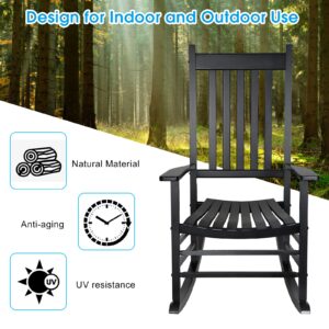 XINYUN Rocking Chair Wooden Frame Chair Indoor and Outdoor Fade Resistant Rocker with 350lbs Weight Capacity All Weather Porch Rocker for Garden Lawn Balcony Backyard and Patio Porch Black