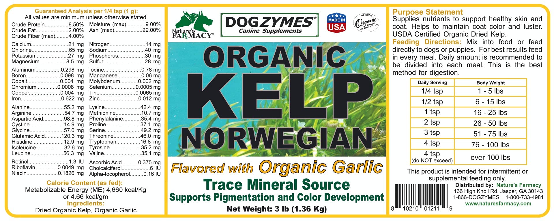 Dogzymes Organic Norwegian Kelp Enhanced with Garlic (3 Pound)