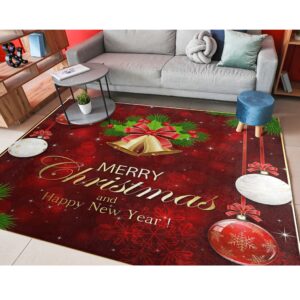 alaza merry christmas snowflake ball snow red non slip area rug 7' x 5' for living dinning room bedroom kitchen hallway office modern home decorative