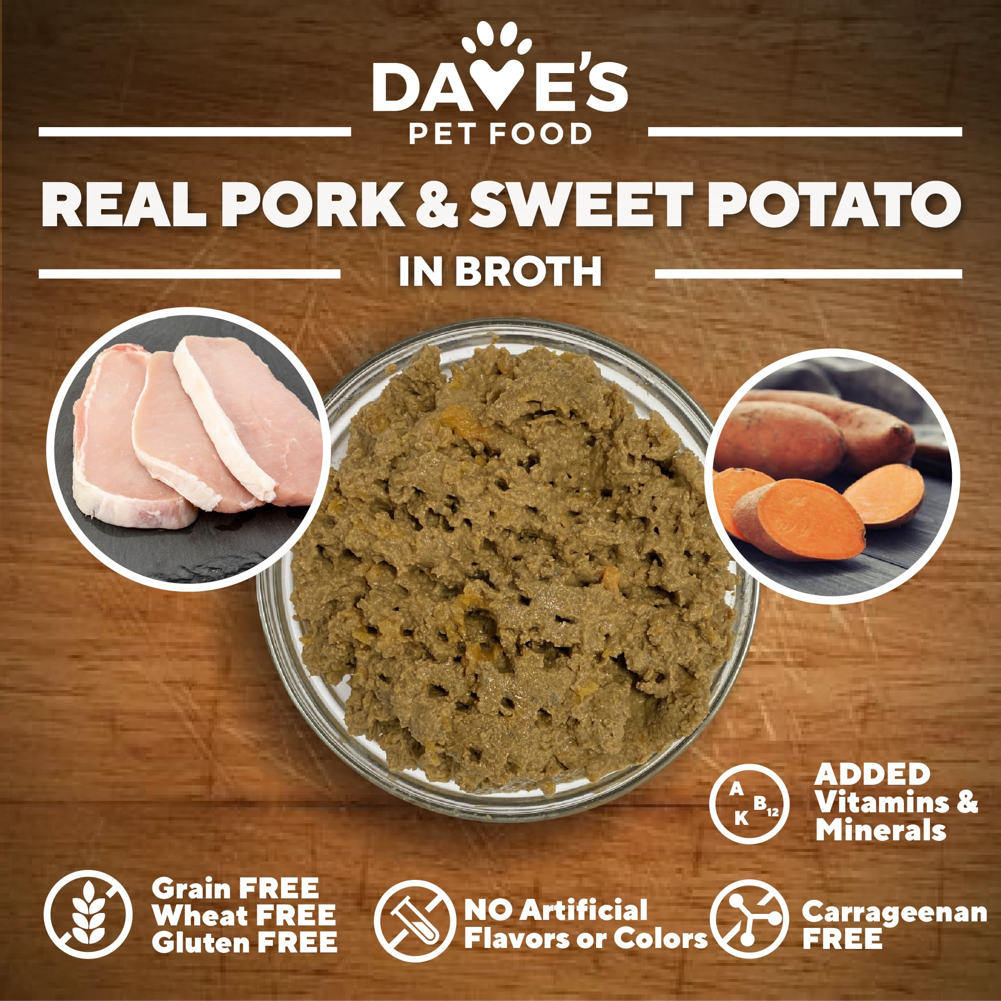 Dave's Pet Food Grain Free Wet Dog Food (Pork & Sweet Potato in Broth), Made in Canada Naturally Healthy Canned Dog Food, Added Vitamins & Minerals, Wheat & Gluten-Free, 13.2 oz (Case of 12)