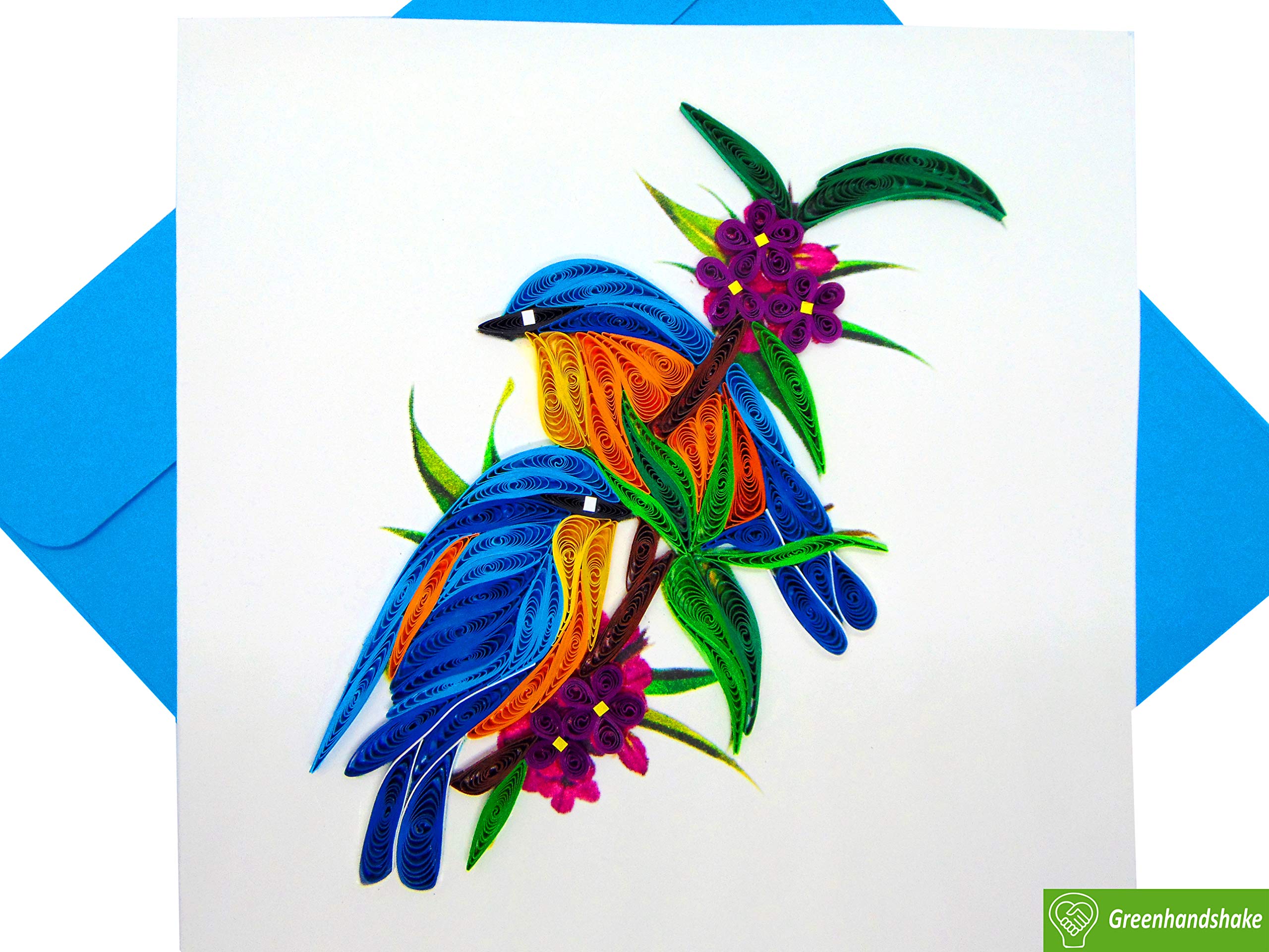 Bluebirds, Quilling Card 3D,Unique Dedicated Handmade, Design Greeting Card for Birthday, Valentine's Day, Mothers Day, Spring, Fathers Day, Graduation, Wedding, Anniversary, All Occasion,6"x6"