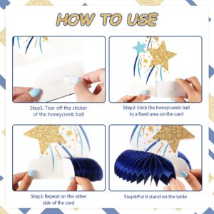 Outus 9 Pieces Twinkle Twinkle Little Star Honeycomb Centerpieces Baby Shower Decor Star Party Table Toppers Cloud Glitter Little Star Table Decorations for Baby Shower Birthday Party(Blue and Gold)