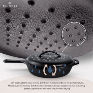 Cuisinel Cast Iron Skillet with Lid - 10"-inch Pre-Seasoned Covered Frying Pan Set + Silicone Handle and Lid Holders + Scraper/Cleaner - Use Indoor/Outdoor, Oven, Stove, BBQ, Fire, Grill Cookware