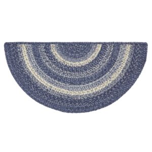 vhc brands great falls blue rug with pvc pad, jute blend, half circle, blue white, 16.5x33 inches