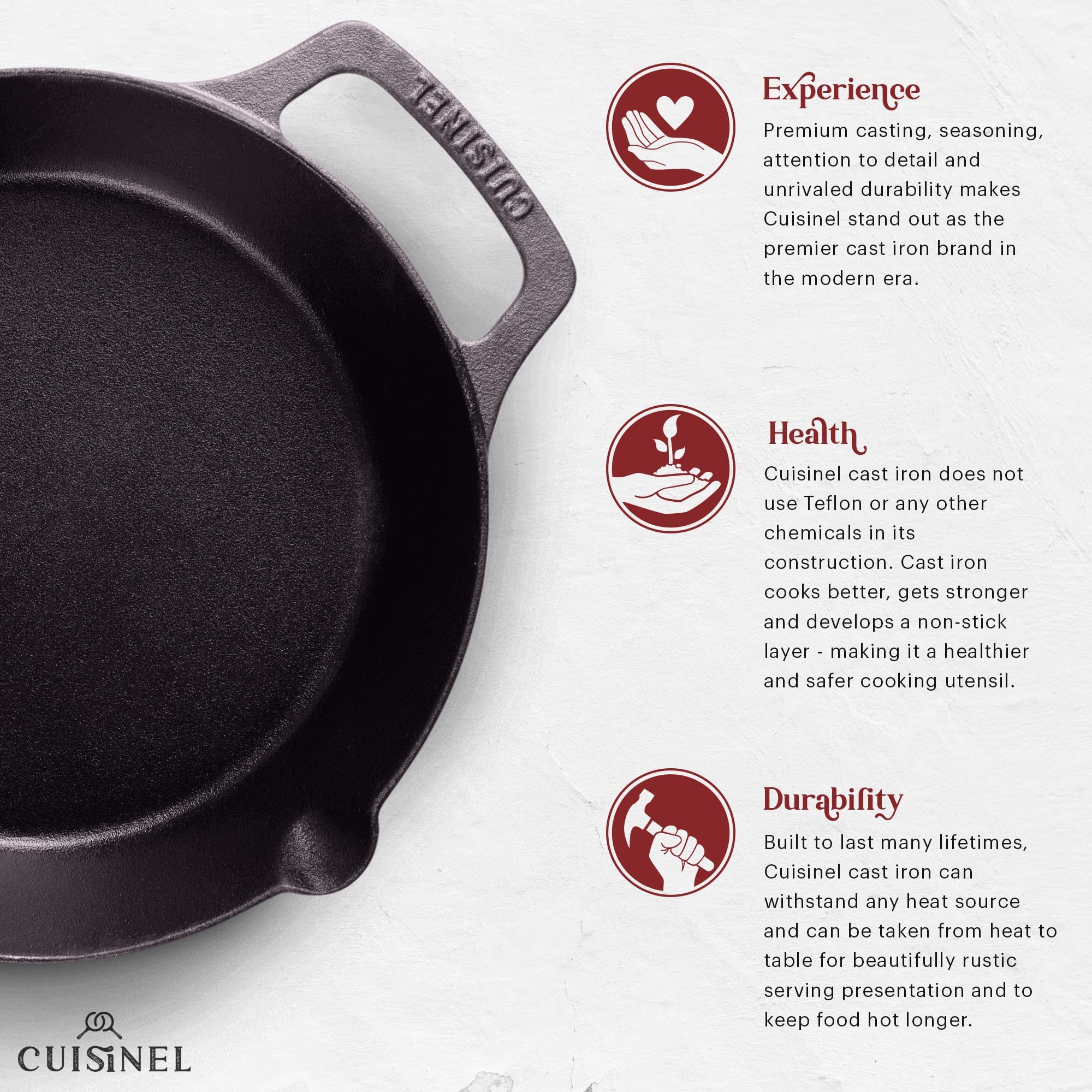 Cast Iron Skillet Set - 10" + 12"-Inch Dual Handle Frying Pans + Silicone Handle Holder Covers + Pan Scraper - Pre-Seasoned Oven, Grill, Stovetop, Induction Safe Kitchen Cookware - Indoor/Outdoor Use