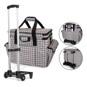 Teamoy Yarn Bag Organizer on Wheels, Rolling Knitting Bag with Wheels for WIP, Crochet Hooks, Knitting Needles and Supplies(No Accessories Included), Gray Dots