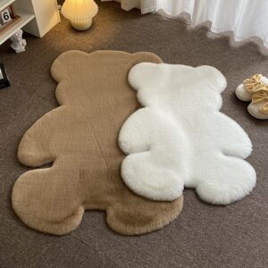 TENNOLA 3x3.9ft Small Bear Shaggy Rug, Soft Fluffy Faux Sheepskin Fur Rug Fuzzy Shag Area Rug Cute Plush Carpet for Nursery Kids Girls Bedroom Room Aesthetic Living Room Floor Home Decor, Brown