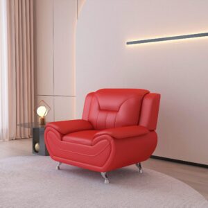 Container Furniture Direct Michael Modern Faux Leather Upholstered Stainless Steel Legs Living Room Loveseat, Persian Red