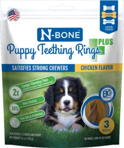 n-bone puppy teething rings plus chicken flavor dog treat, 3 count bag, 3.6-oz