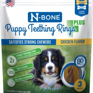 N-Bone Puppy Teething Rings Plus Chicken Flavor Dog Treat, 3 Count Bag, 3.6-oz