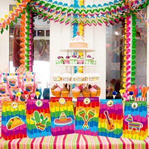 MOAXMOA Mexican Fiesta Candy Bags 24 PCS Party Favor Goodie Treat Bag Candy Treat Favors Bags Cinco De Mayo Themed Birthday Baby Shower With Cute Stickers