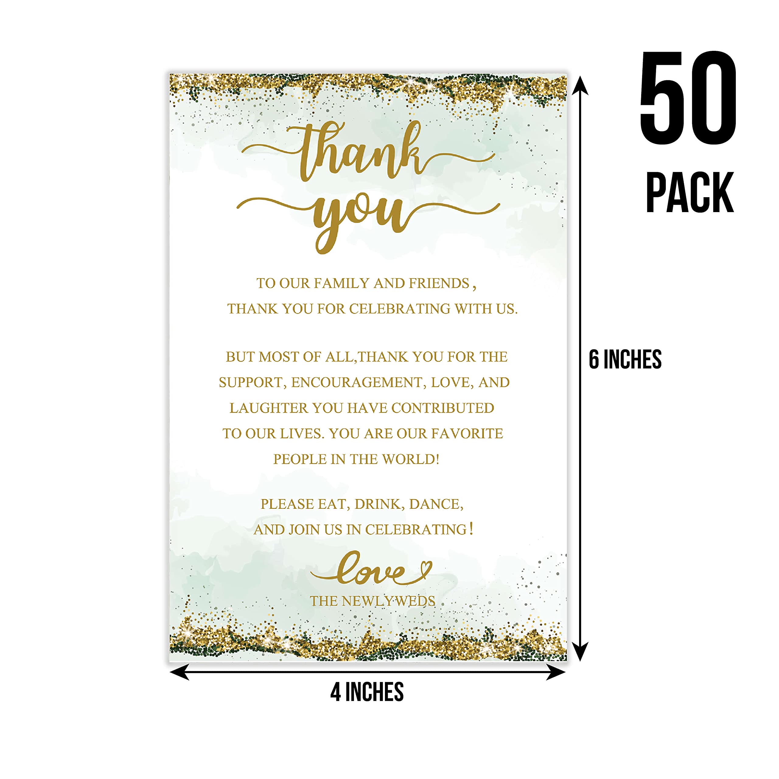 TENTADO 50 Wedding Thank You Place Cards, Thank You Table Sign, Wedding Reception Thank You Cards, Perfect for Table Centerpieces and Wedding Decorations, 4X6 inch.