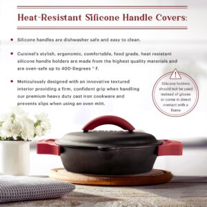 Cast Iron Skillet + Cast Iron Lid Set - 8"+10"+12" Dual Handle Frying Pans + Pan Scraper + Silicone Handle Holder Covers - Pre-Seasoned Indoor/Outdoor, Grill, Stovetop, Induction, Oven Safe Cookware