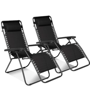 keplin zero gravity chairs set of 2 with canopy - made of textoline i heavy duty lounger for garden i patio sun loungers i folding reclining chairs (black)