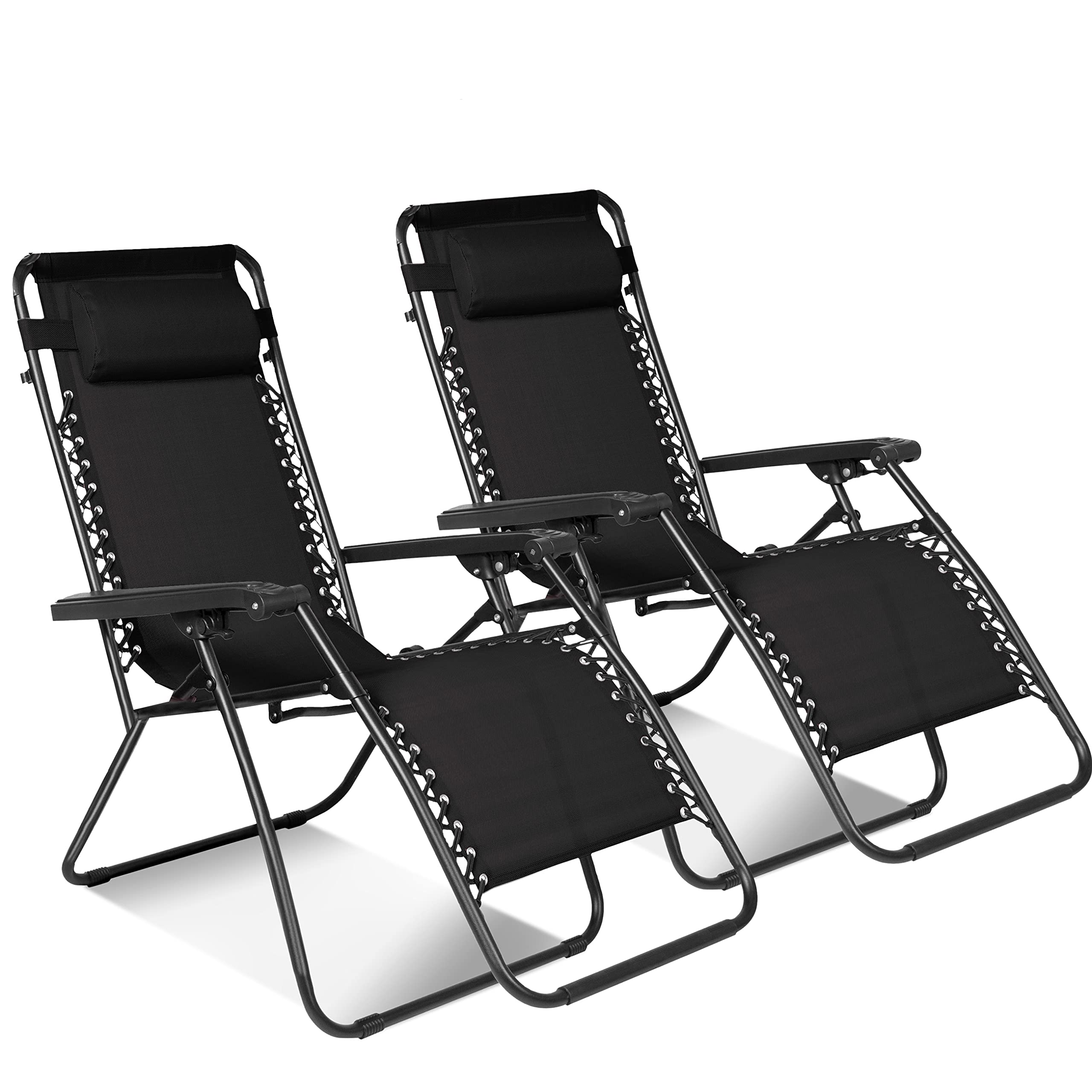 KEPLIN Zero Gravity Chairs Set of 2 with Canopy - Made of Textoline I Heavy Duty Lounger for Garden I Patio Sun Loungers I Folding Reclining Chairs (Black)