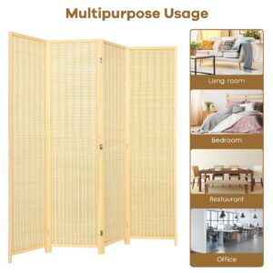 Giantex Bamboo Room Divider, 6 Ft Tall Freestanding Folding Privacy Screen, Wooden Room Separators Divider Wall, Portable Partition Boho 4 Panel Room Dividers for Home Office Bedroom Apartment Studio