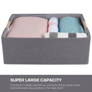 ANMINY 4PCS Storage Baskets for Organizing Collapsible Fabric Storage Bins Boxes with Wood Handles Closet Shelves Cube Organizer Bins Clothes Laundry Storage Container - Medium, Gray