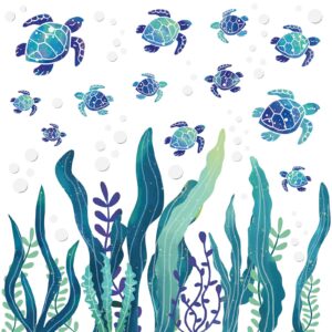 sea turtle wall decals 3d ocean grass seaweed stickers under the sea wall decals decor bubbles peel and stick removable vinyl underwater wall sticker for bathroom bedroom nursery room decoration